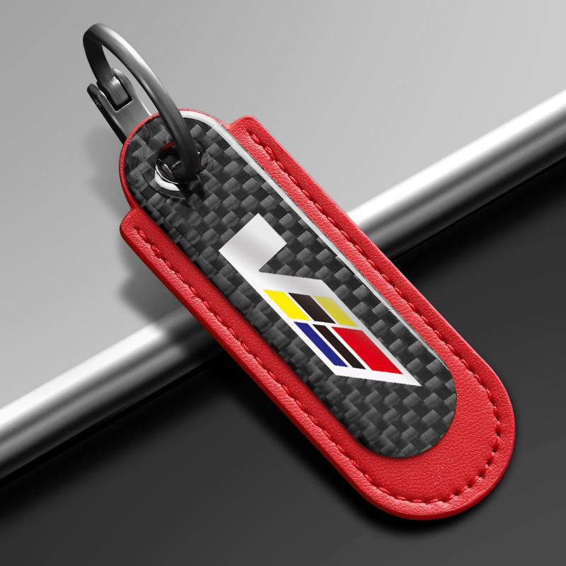 Carbon Fiber Red Leather Keychain For Cadillac V Series - Boost Your ...