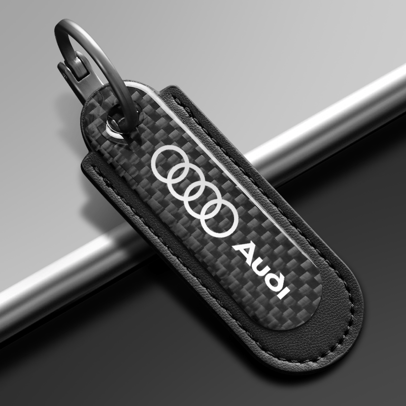 Carbon Fiber Black Leather Keychain For Audi - Boost Your Vehicle with ...