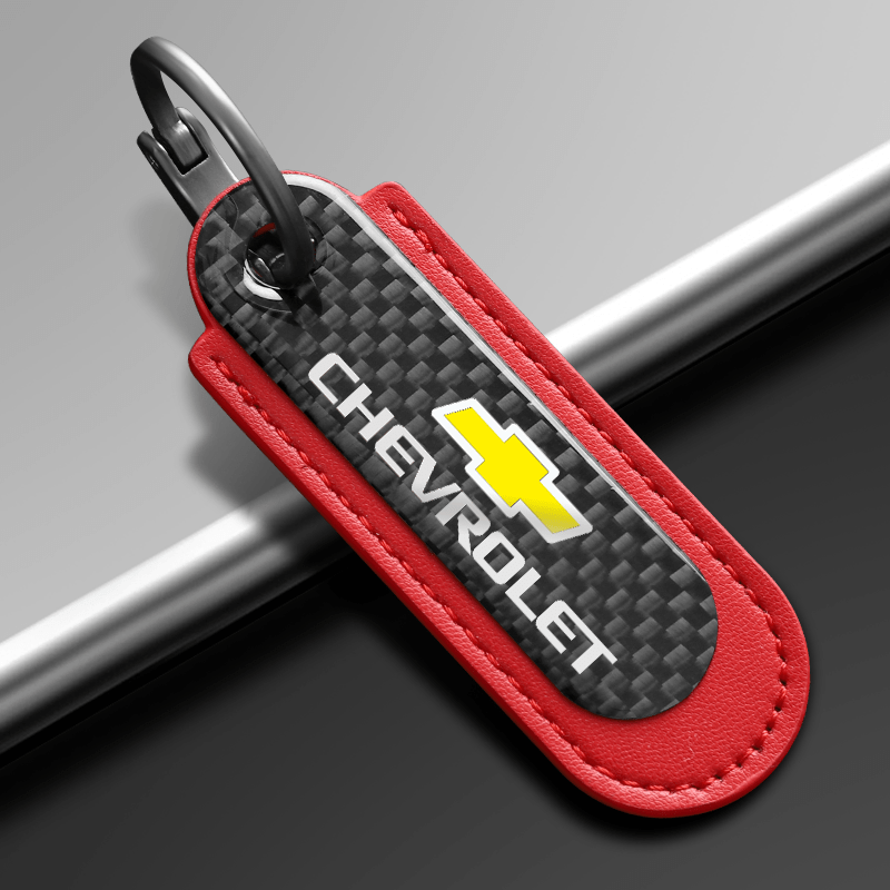 Chevrolet Carbon Fiber With Red Leather Keychain - Boost Your Vehicle ...