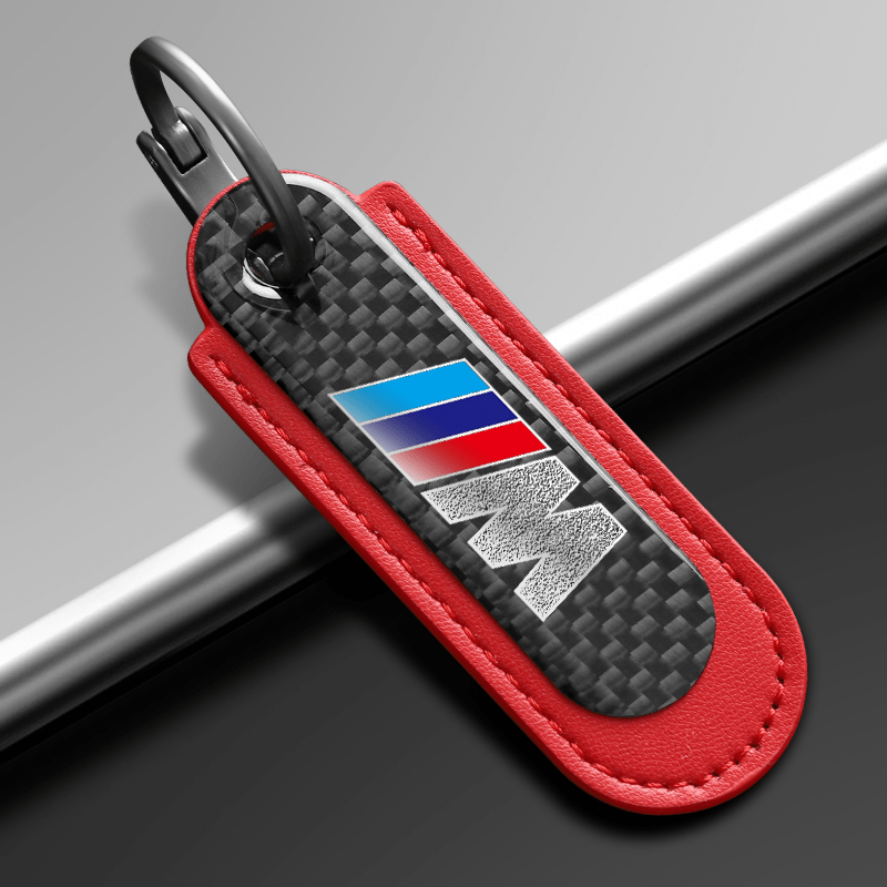 Carbon Fiber Red Leather Keychain For BMW M Series - Boost Your Vehicle ...
