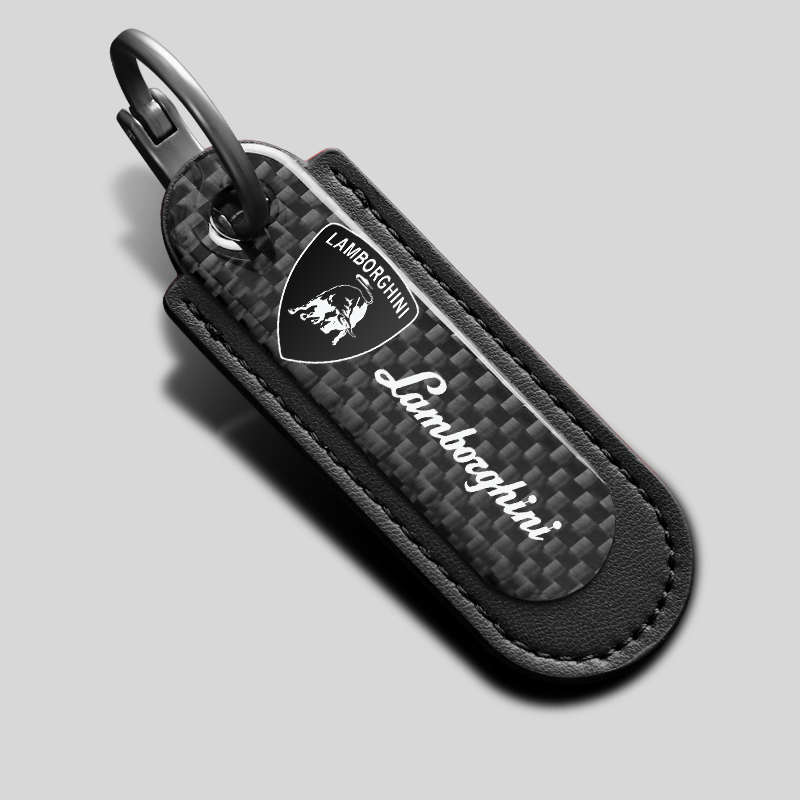 Carbon Fiber Black Leather Keychain For Lamborghini - Boost Your ...