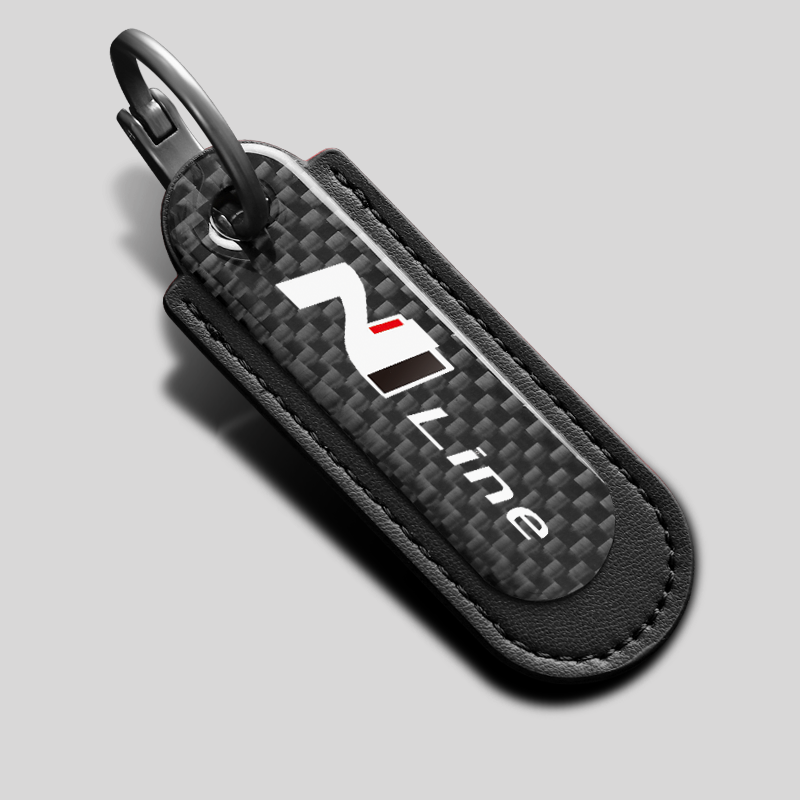 Carbon Fiber Black Leather Keychain For Hyundai N Line - Boost Your ...