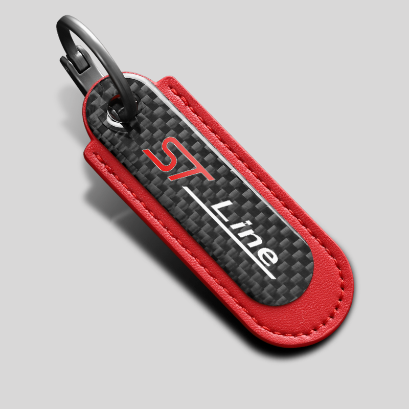 Carbon Fiber Red Leather Keychain For Ford ST Line - Boost Your Vehicle ...