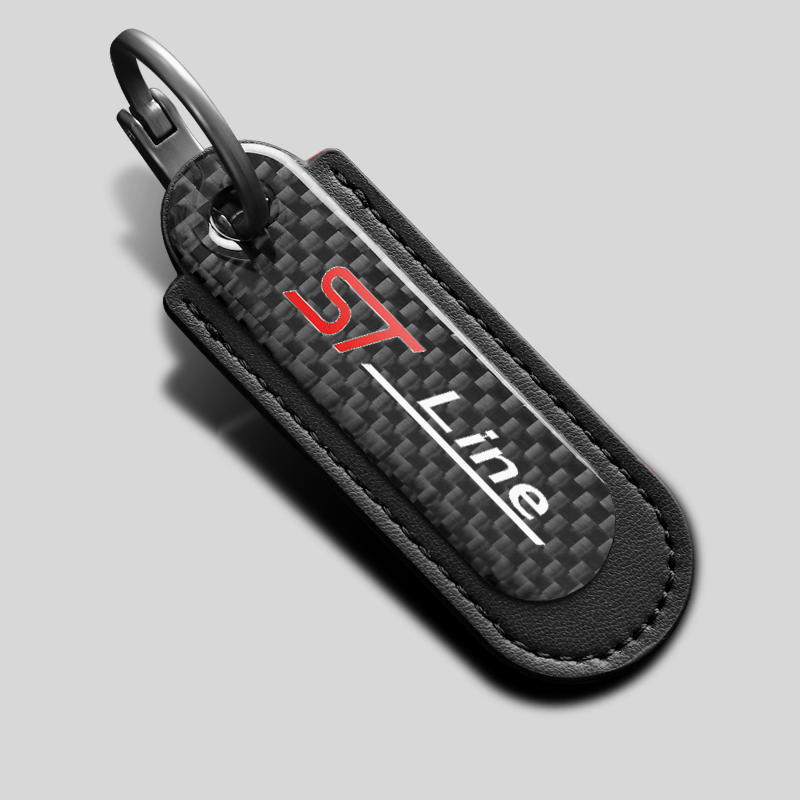 Carbon Fiber Black Leather Keychain For Ford ST Line - Boost Your ...